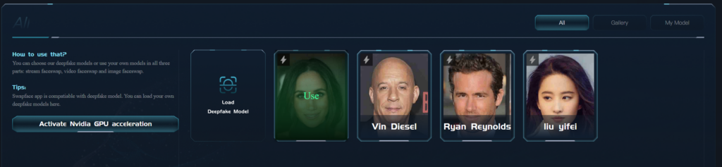 Settings in Swapface – Swapface